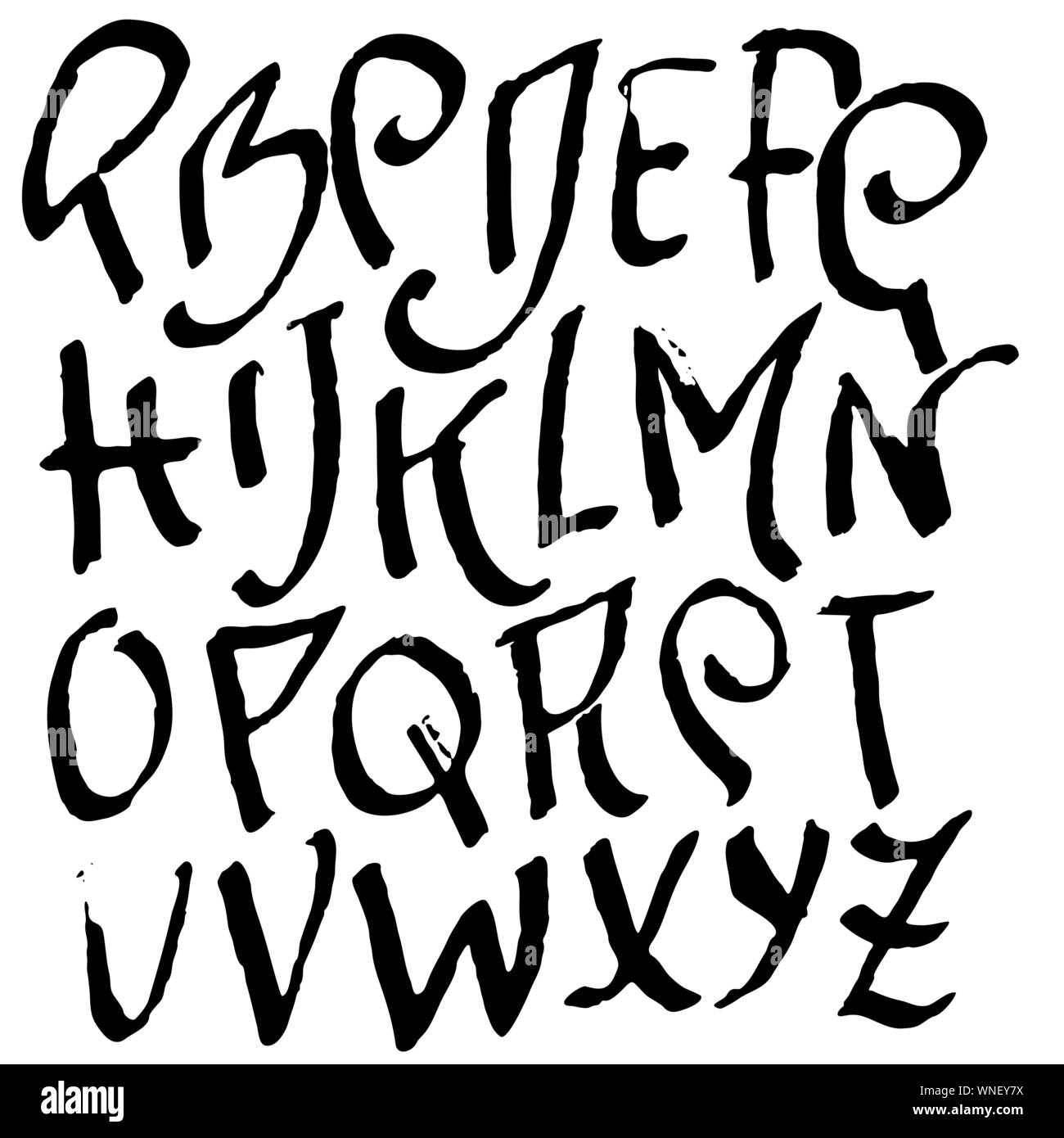 Hand drawn brush font. Modern brush lettering. Grunge style alphabet ...