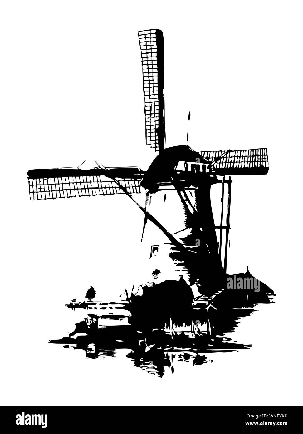 Old windmill on river Black and White Stock Photos & Images - Alamy
