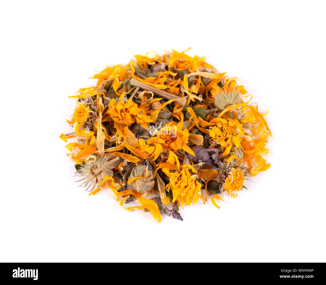 Dried calendula flowers isolated on white background Stock Photo - Alamy