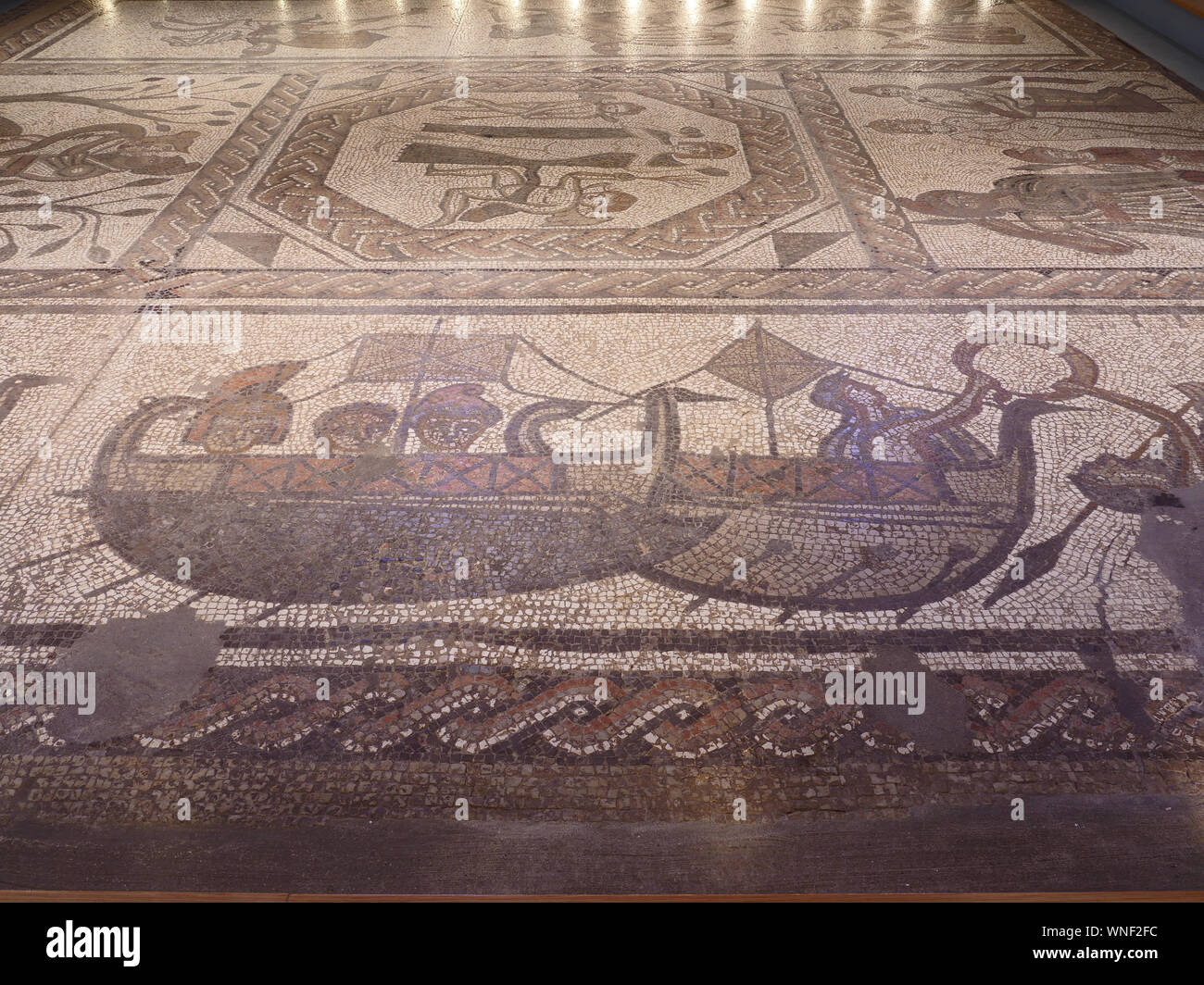 Low Ham Roman Mosaic, Dido and Aeneas, photographed in Somerset County ...