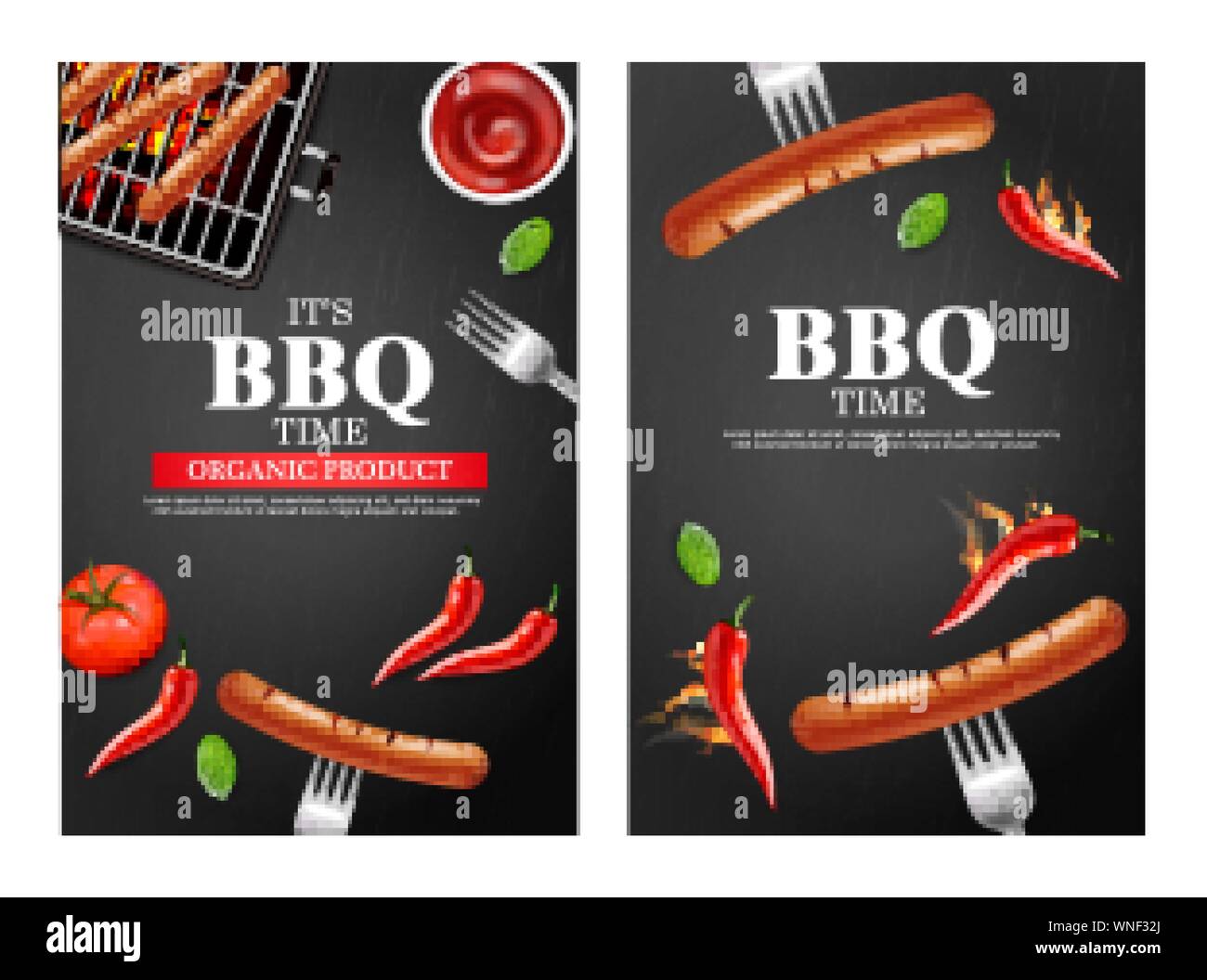 Bbq grill party banners set Vector realistic. Vertical menu brochure ...
