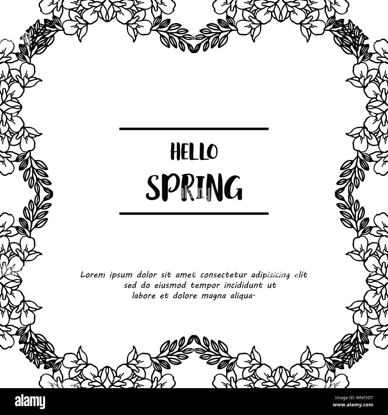 Black and white graphic leaf flower frame, for design element of card ...
