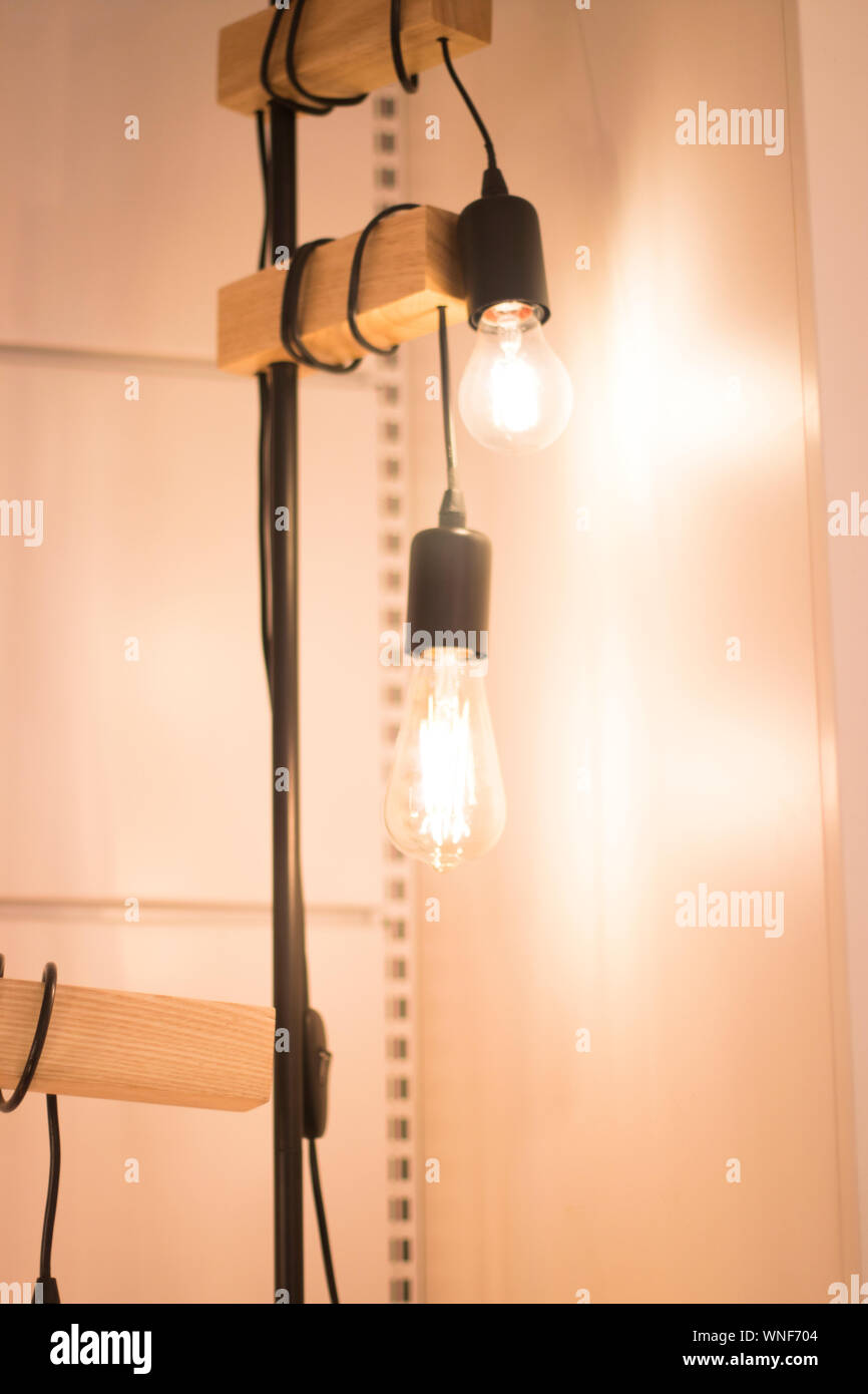 LED modern lights and bulbs on display in store lighting department ...