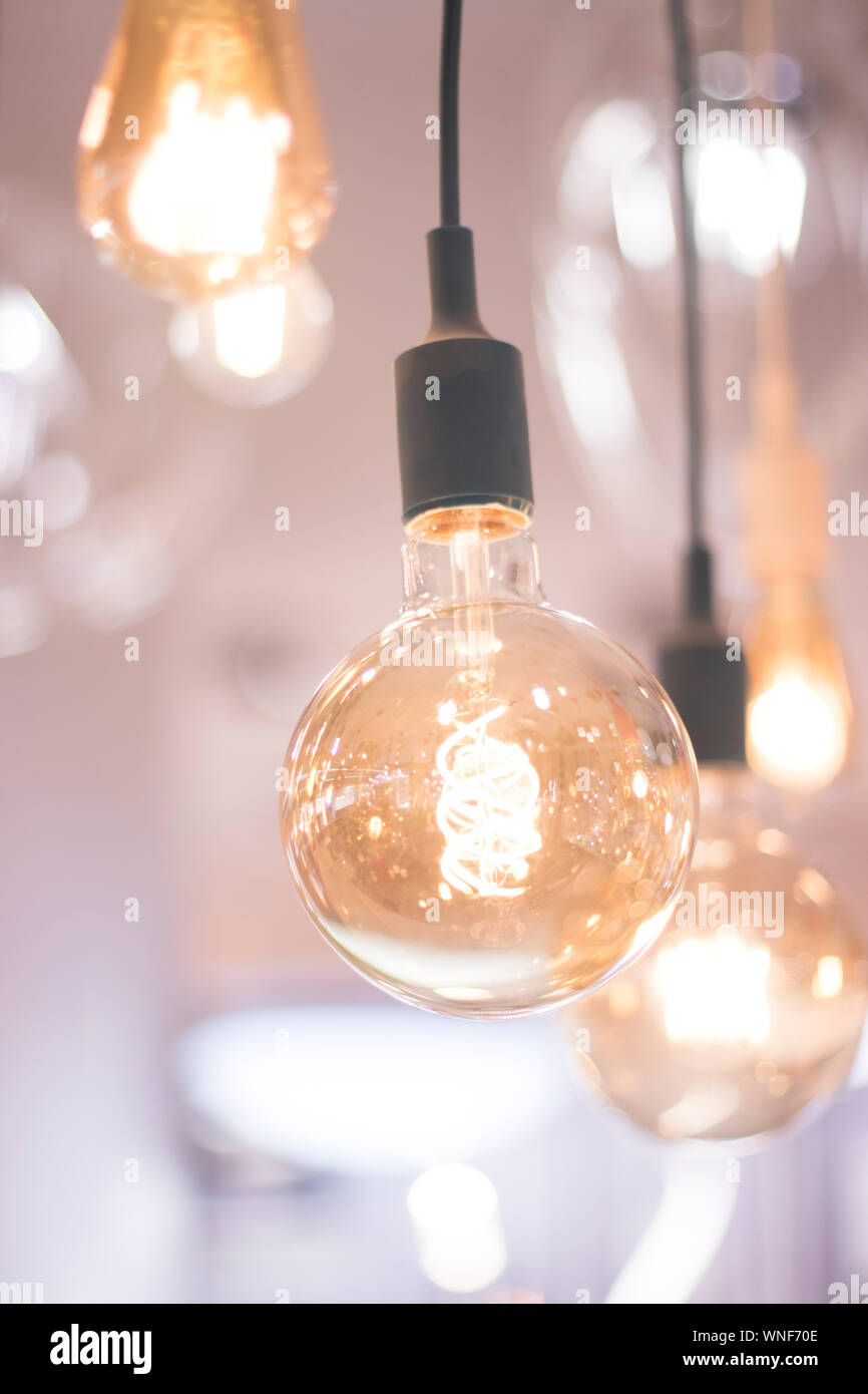 LED modern lights and bulbs on display in store lighting department ...