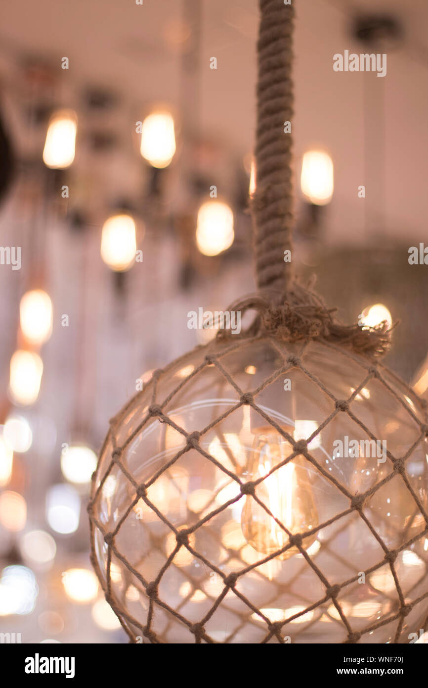 LED modern lights and bulbs on display in store lighting department ...