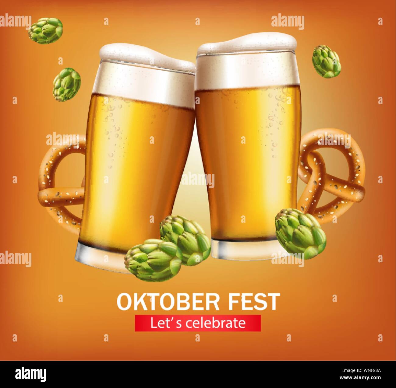 Beer mugs banner October fest Vector realistic. Fresh sparkling beer ...