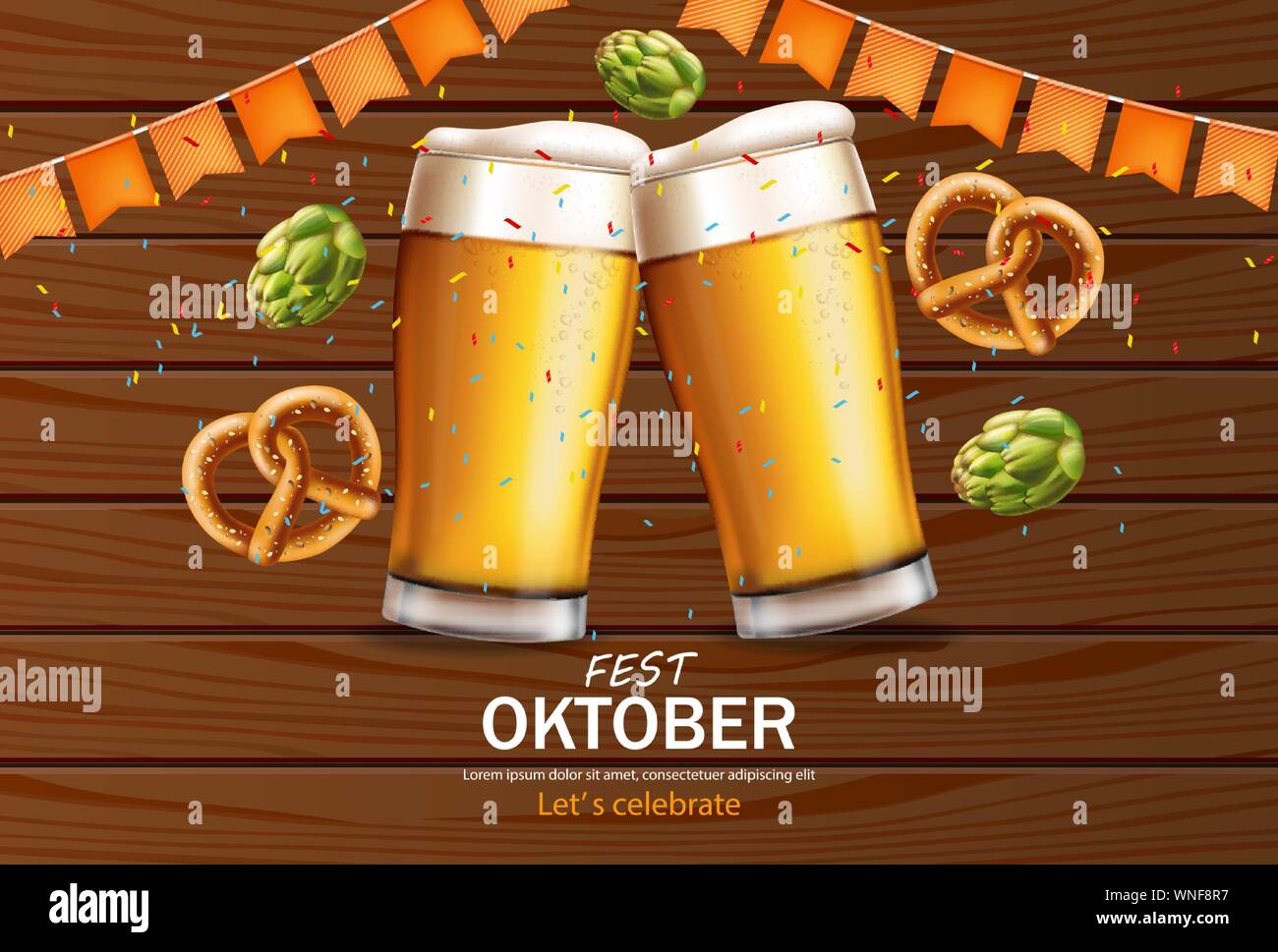 Beer mugs banner October fest Vector realistic. Fresh sparkling beer ...