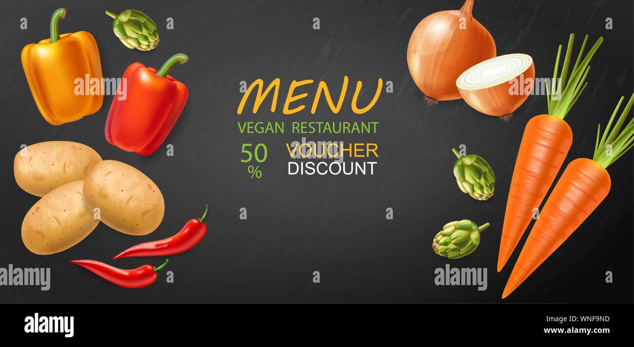 Vegetables Vector realistic. Eggplant, tomatoes and onions banner ...