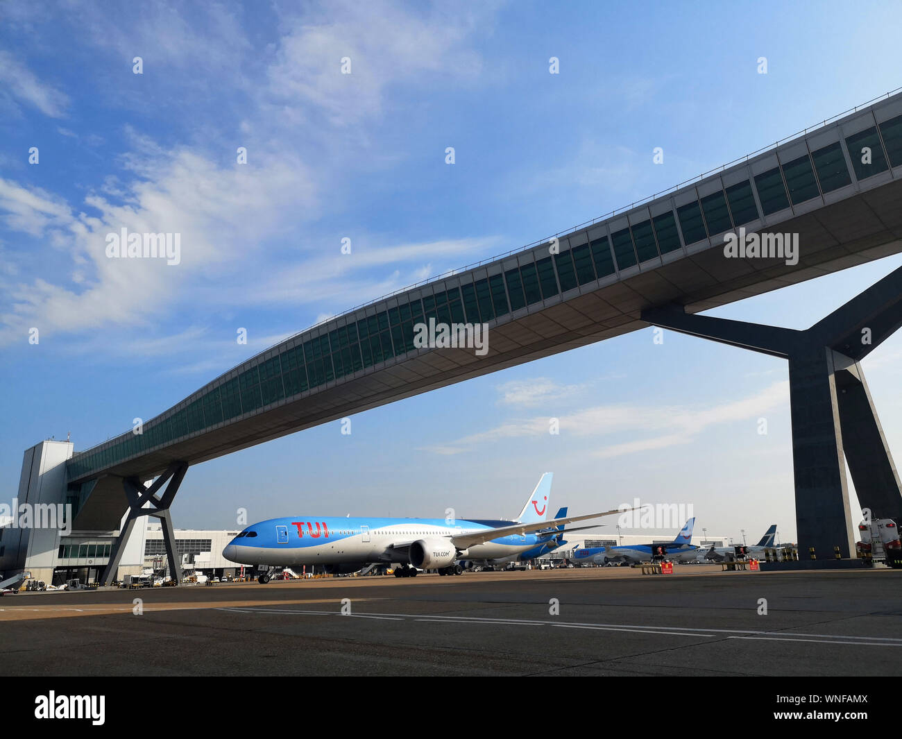 A TUI 787 Dreamliner taxi's at London Gatwick Airport on August 27th ...