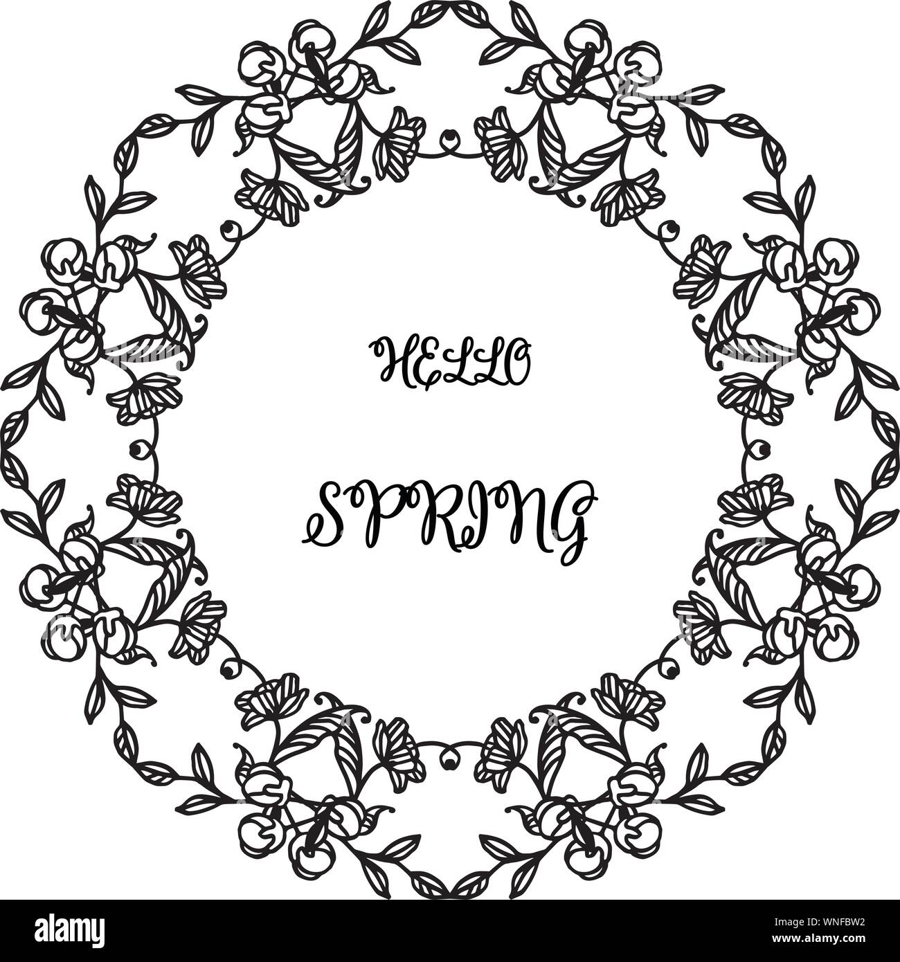 Hello spring greeting card design with flower frame hand drawn. Vector ...
