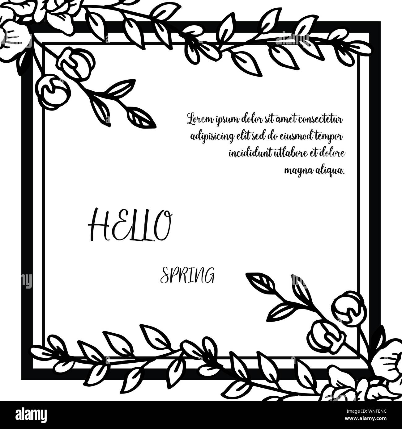 Handwritten of hello spring with abstract leaf flower frame. Vector ...