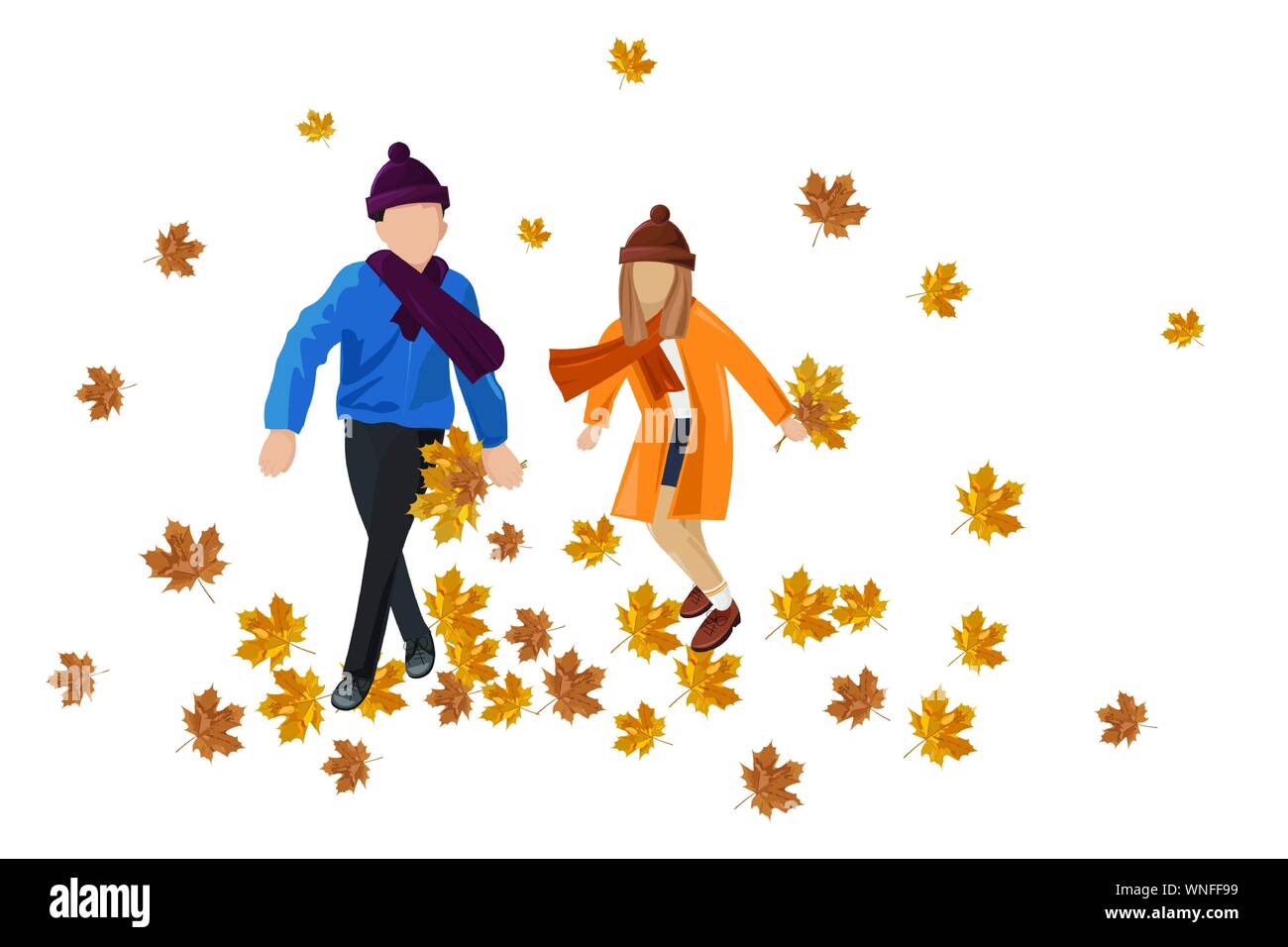 Kids playing outdoors autumn Vector. Happy fall lifestyle illustration ...