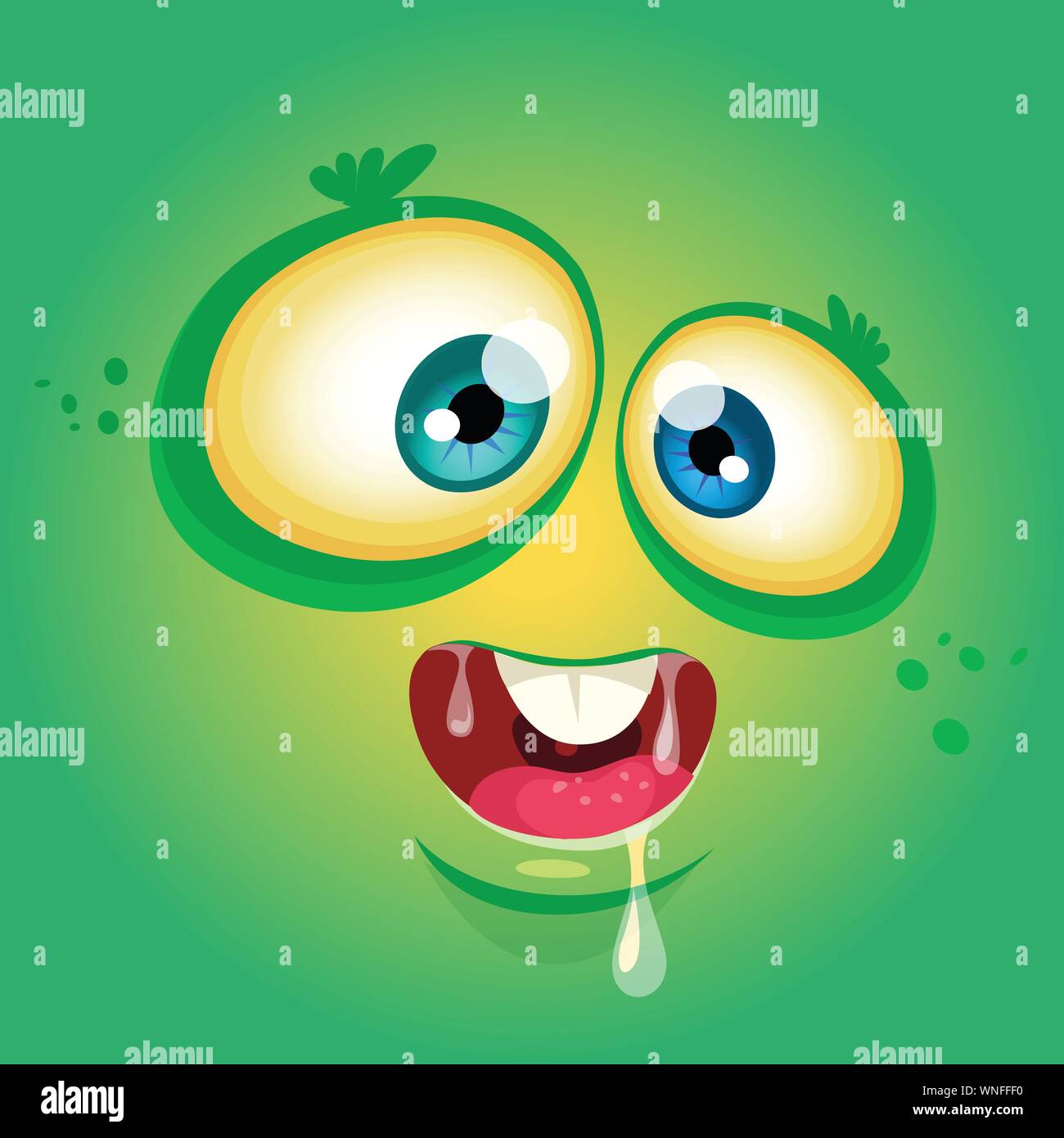 Cartoon monster face. Vector Halloween green monster avatar with wide ...
