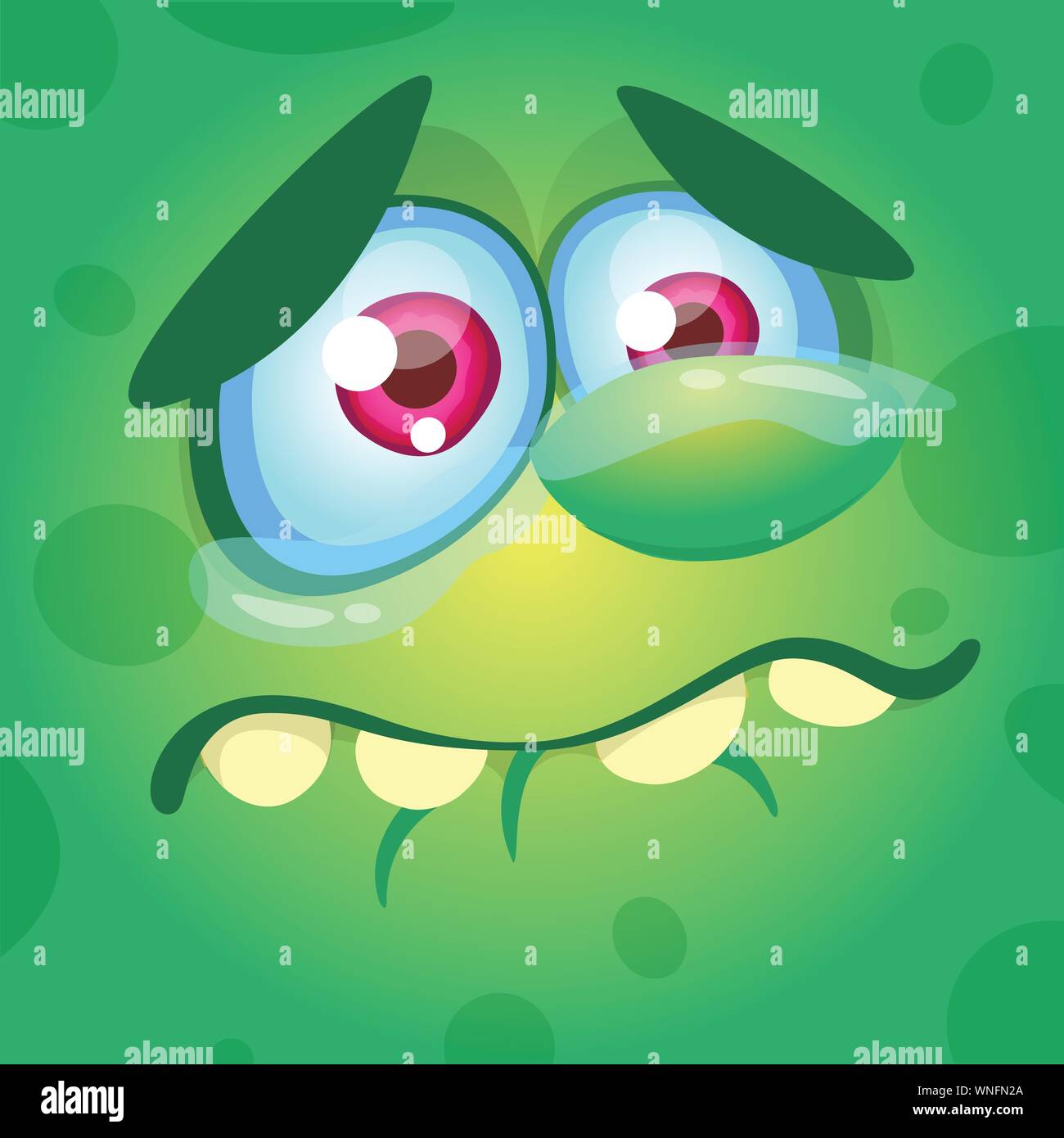 Cartoon monster face. Vector Halloween green sad monster crying Stock ...