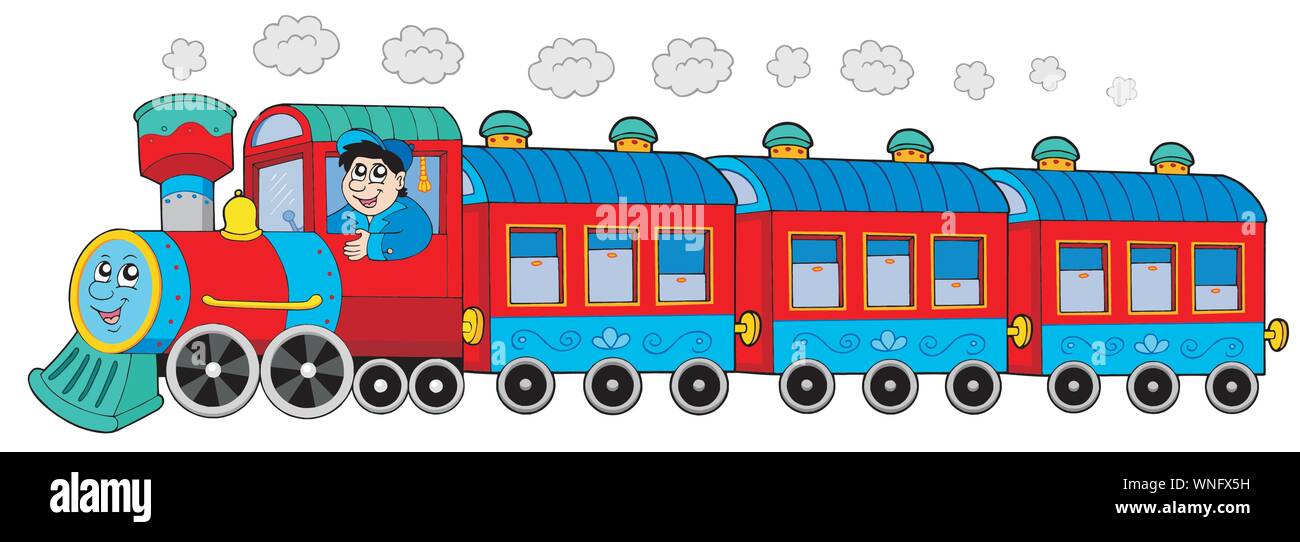 Steam locomotive with engine driver and wagons Stock Vector Image & Art ...