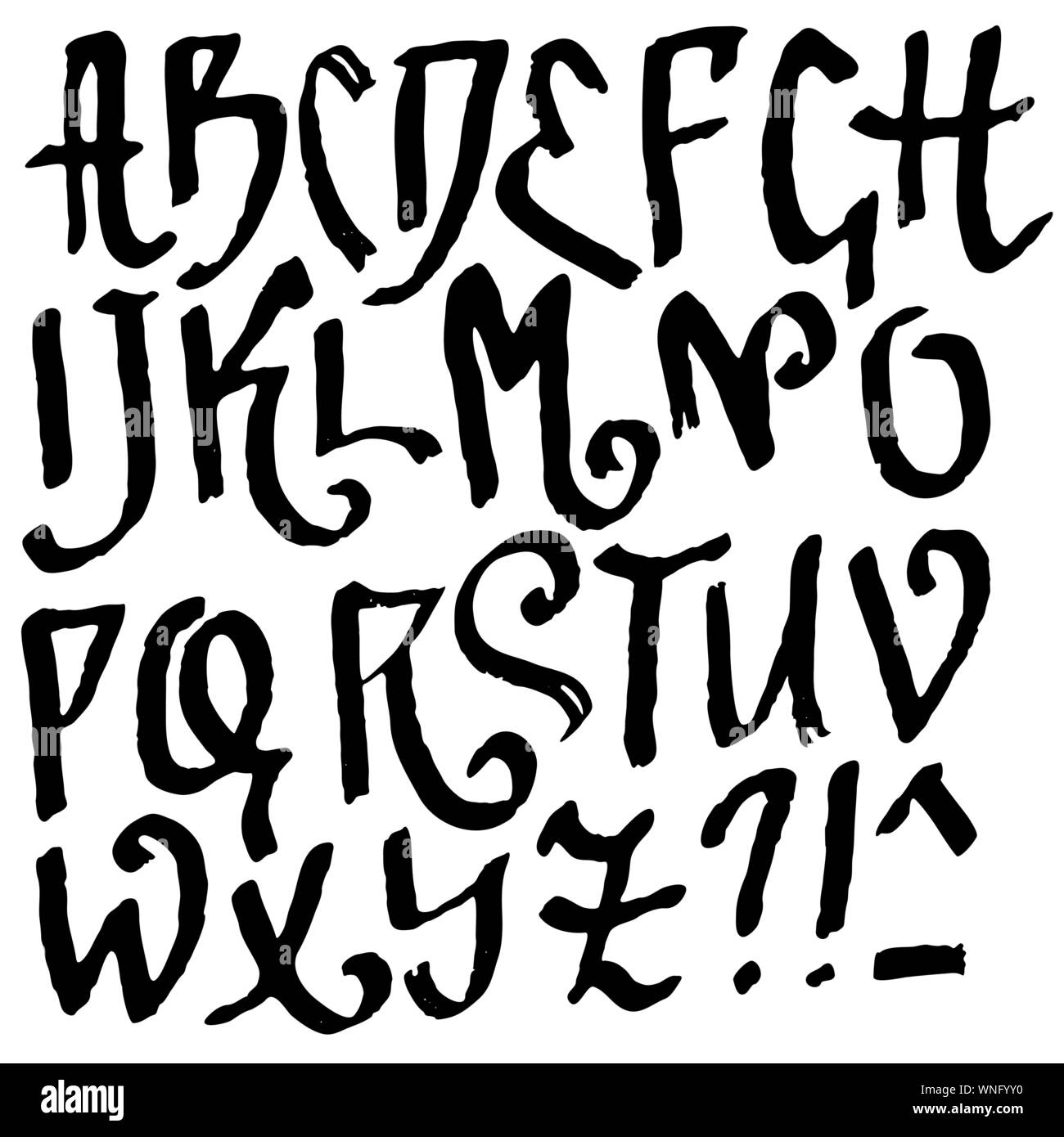 Hand drawn brush font. Modern brush lettering. Grunge style alphabet ...