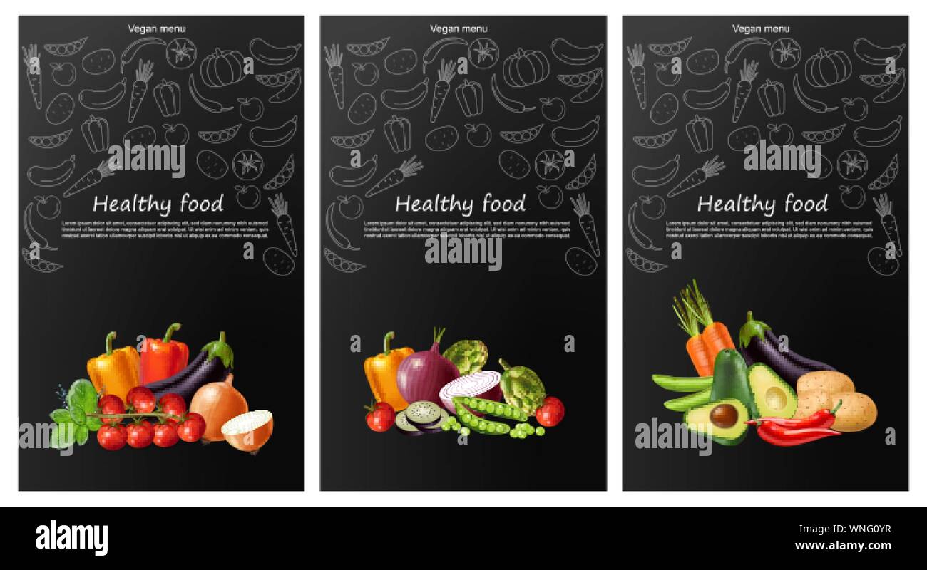Vegetables brochure Vector realistic. Eggplant, tomatoes and onions ...