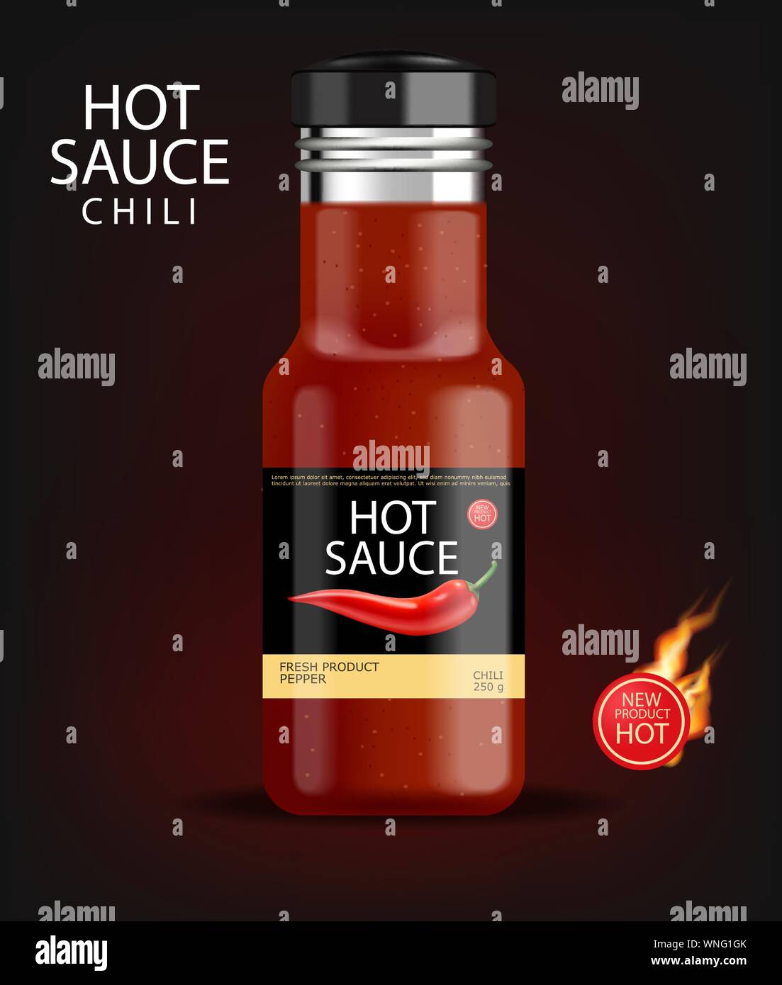 Hot chilli sauce isolated vector realistic. Product placement mock up ...