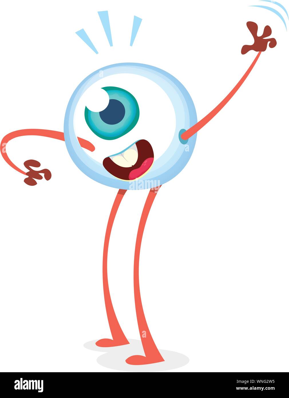 Happy cartoon eye monster waving. Helloween vector monster eye with ...