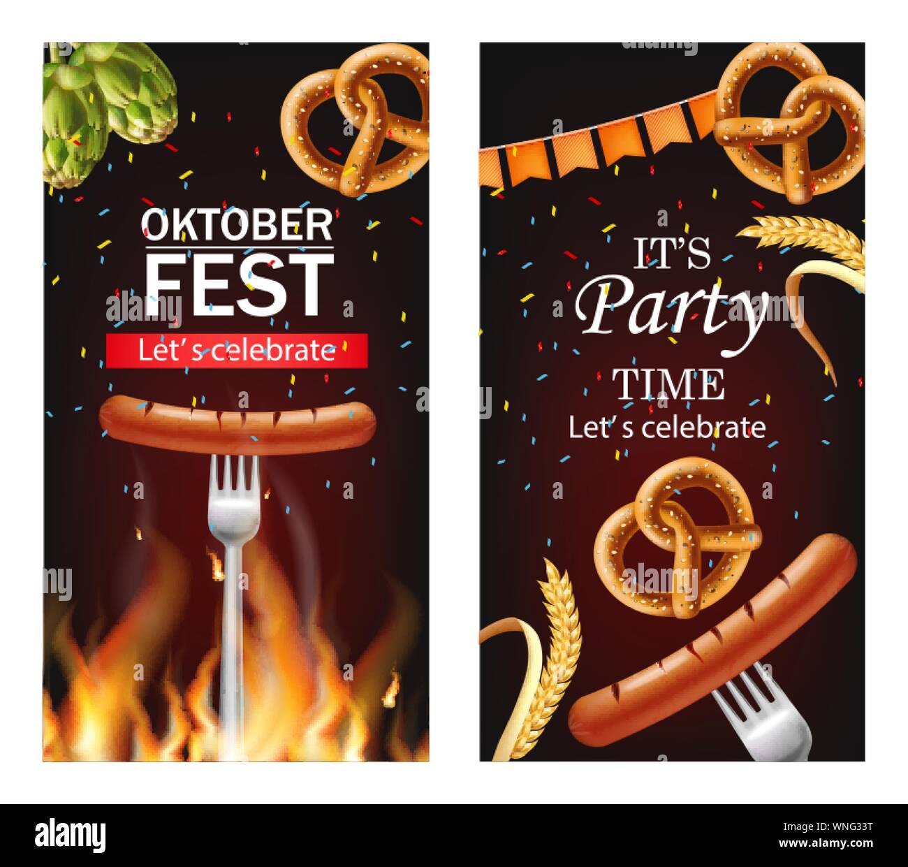 October fest poster Vector realistic. Pretzel and grill sausage food ...