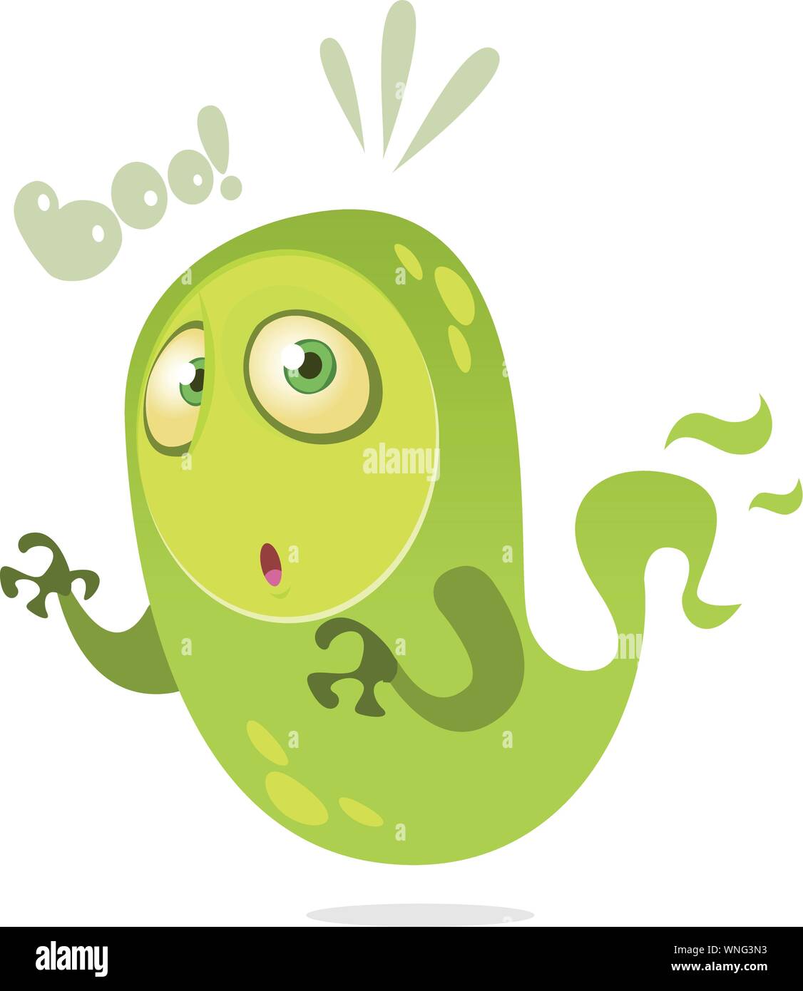 Cute cartoon green ghost. Vector Halloween monster character isolated ...