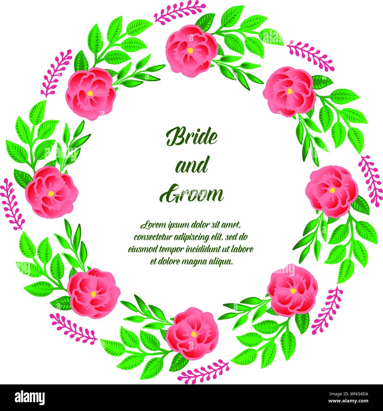 Bride and groom background template, with ornate of rose flower frame ...