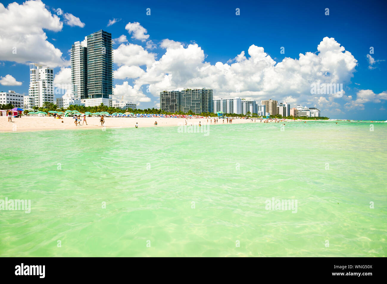 Bright scenic view of the vibrant green tropical waters of South Beach ...