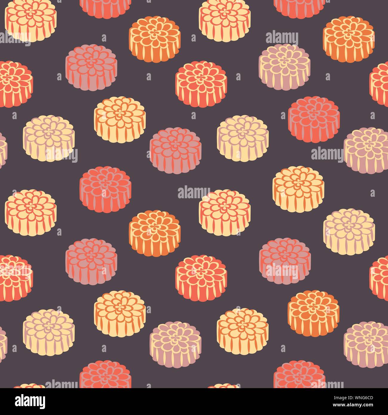 seamless vector pattern with pastel colored mooncakes on a dark purple ...