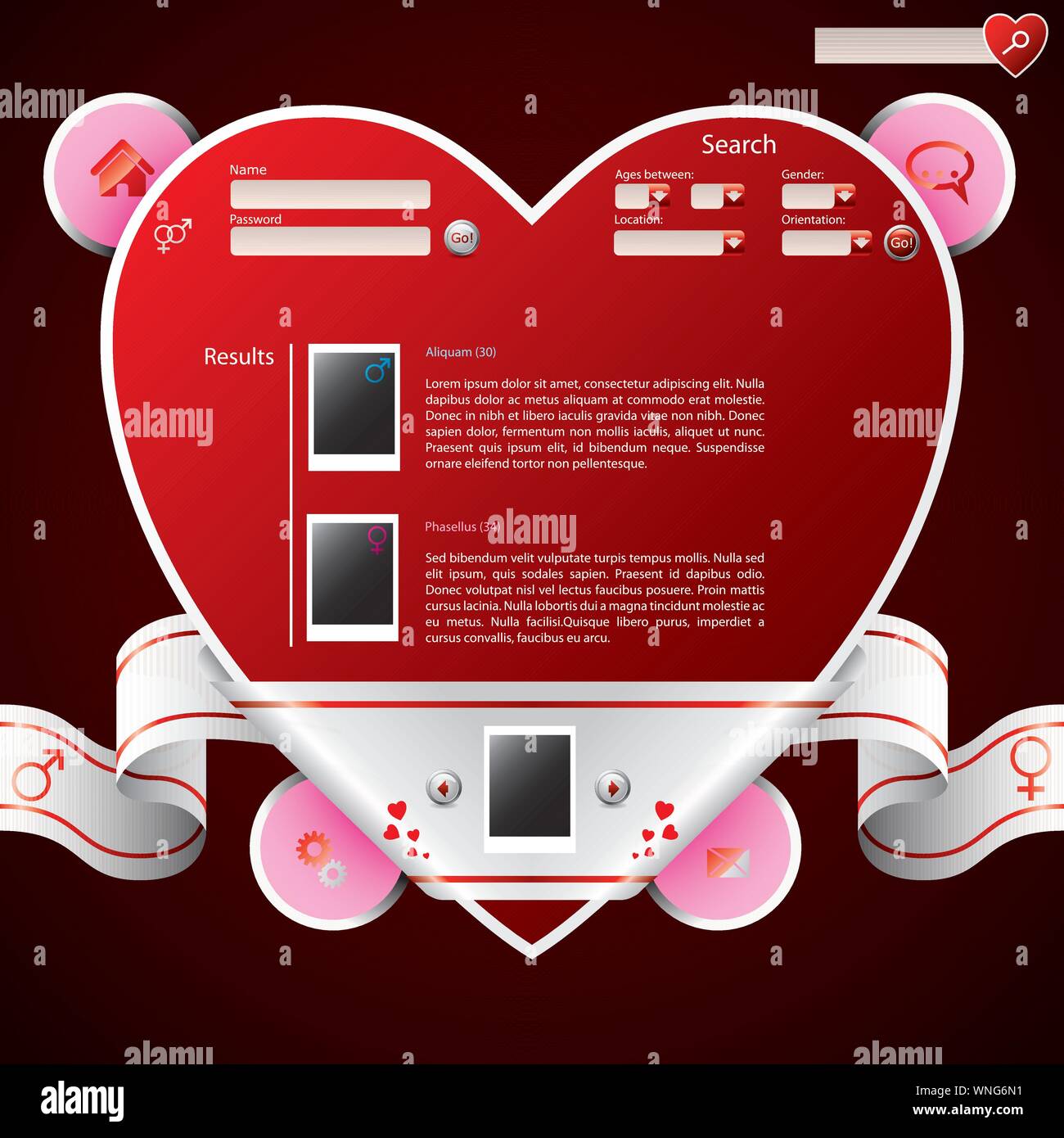 Ribbon wrapped heart shape website template Stock Vector Image & Art ...