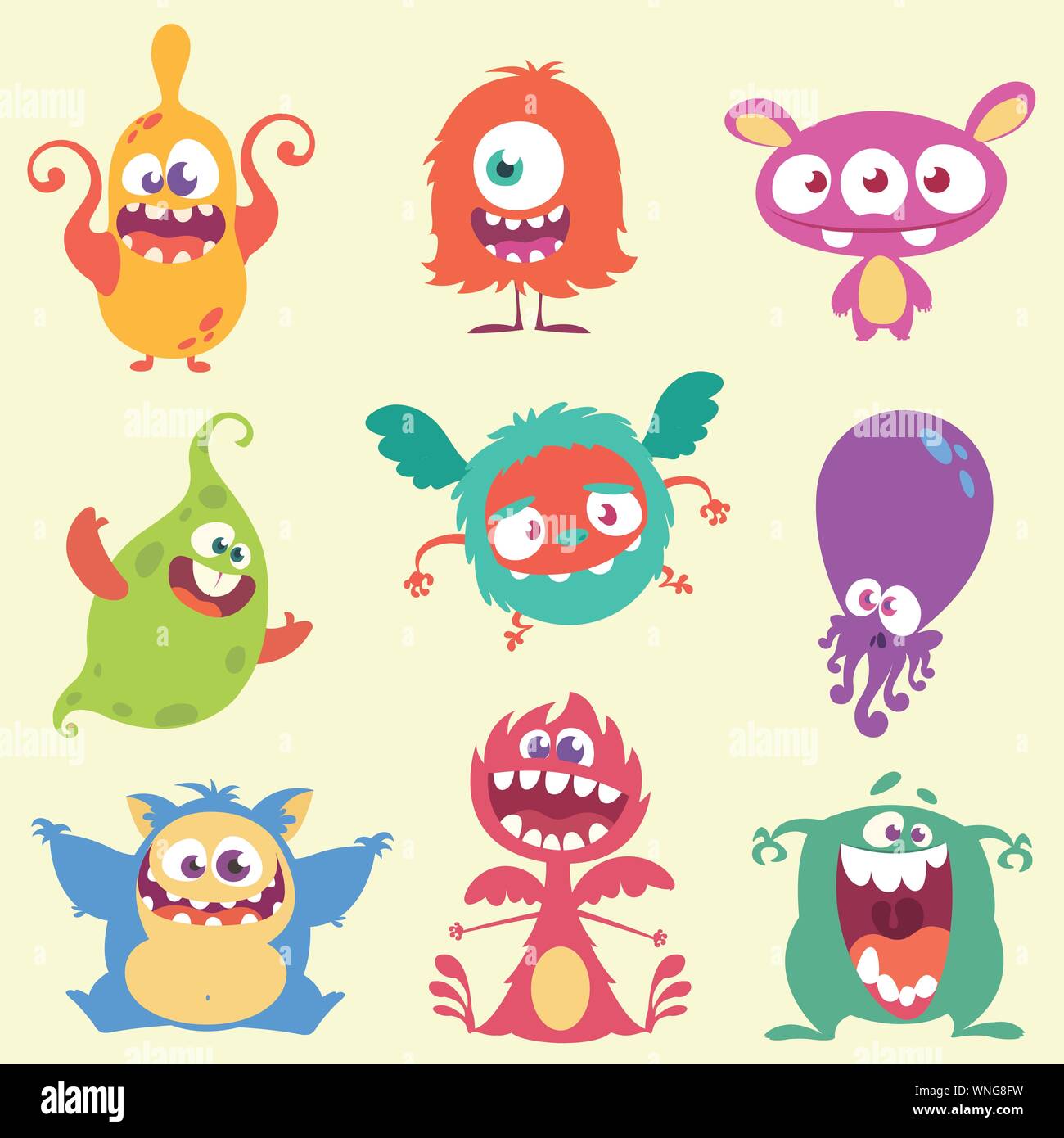 Cute cartoon monsters and alien character icons set. Halloween vector ...