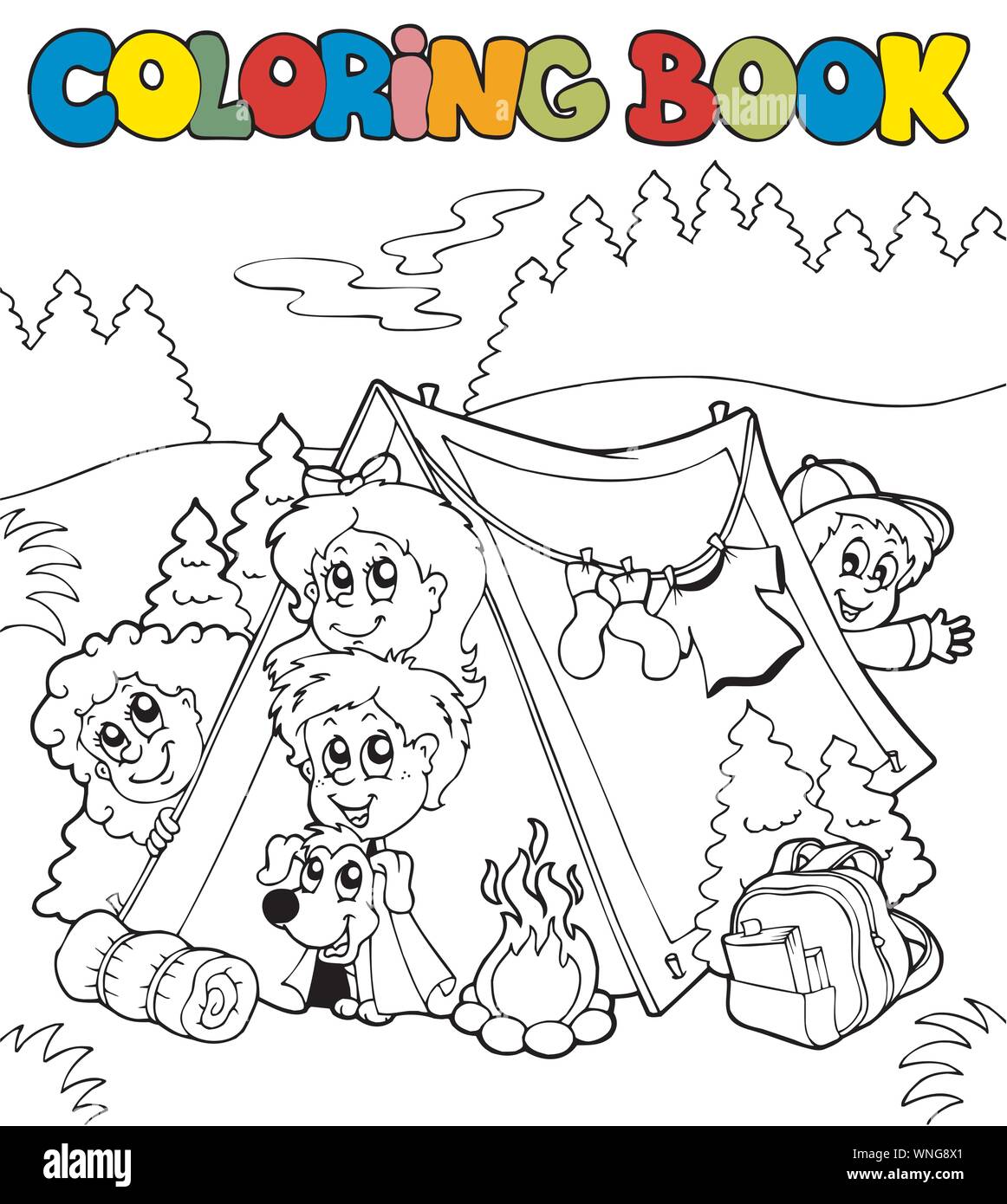 Kids Camping Coloring Page