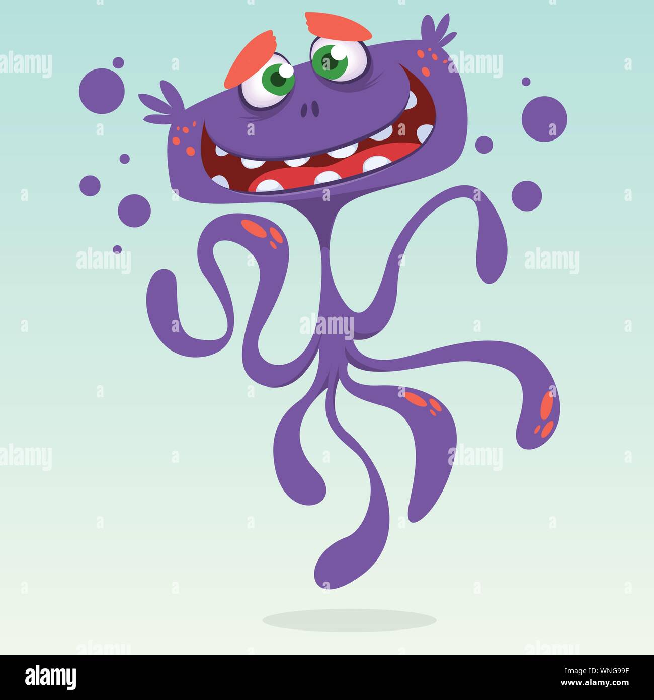 Happy cartoon octopus. Vector Halloween purple octopus character ...