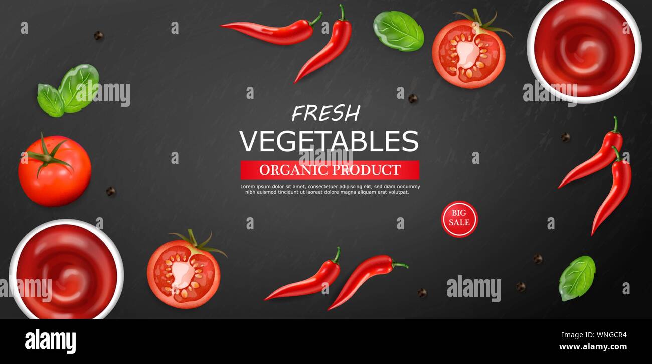 Chili and tomato Vector realistic. Hot sauce ingredients layout ...