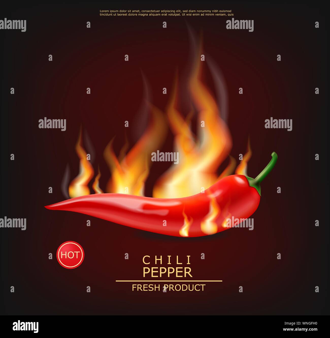 Chili on fire vector realistic. Hot pepper advert concept. Dark ...