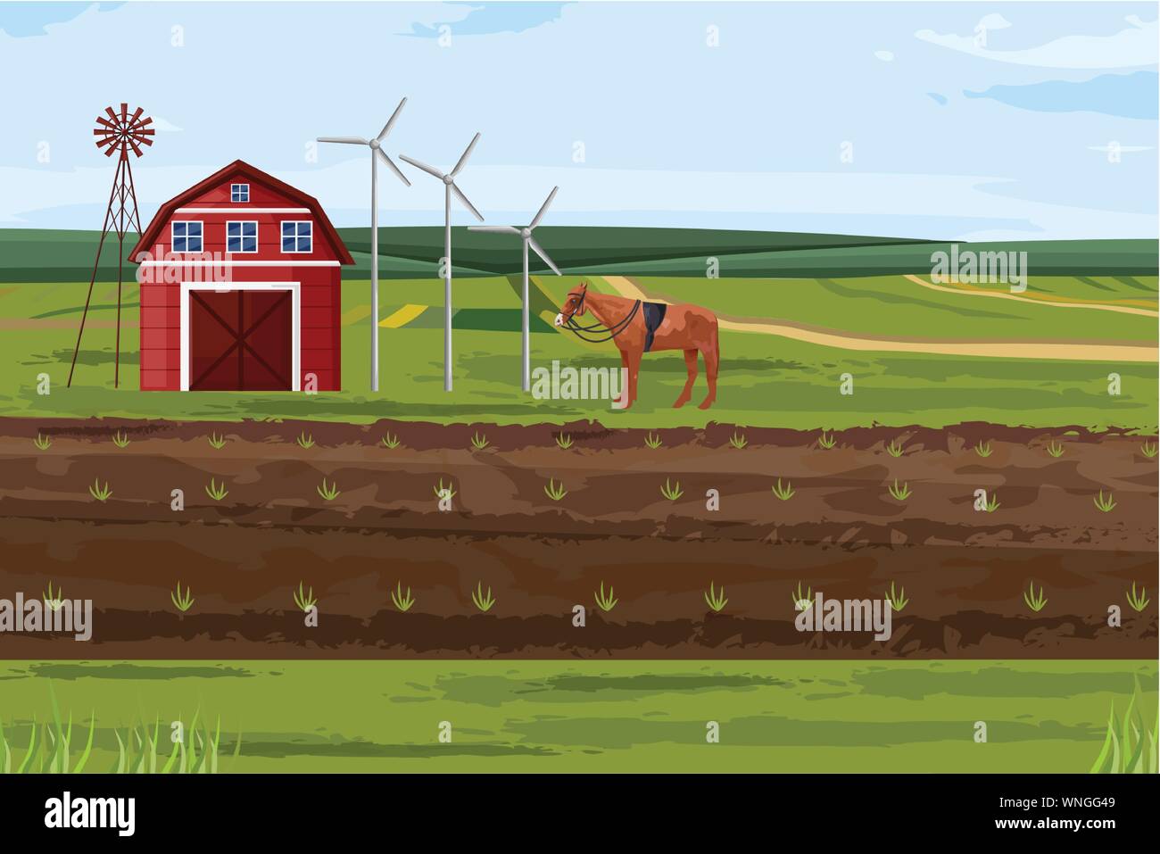 Farm fields Vector. Countryside Label layout template Stock Vector ...