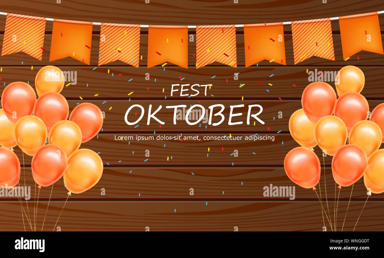 October fest welcome poster Vector realistic. Balloons and confetti ...