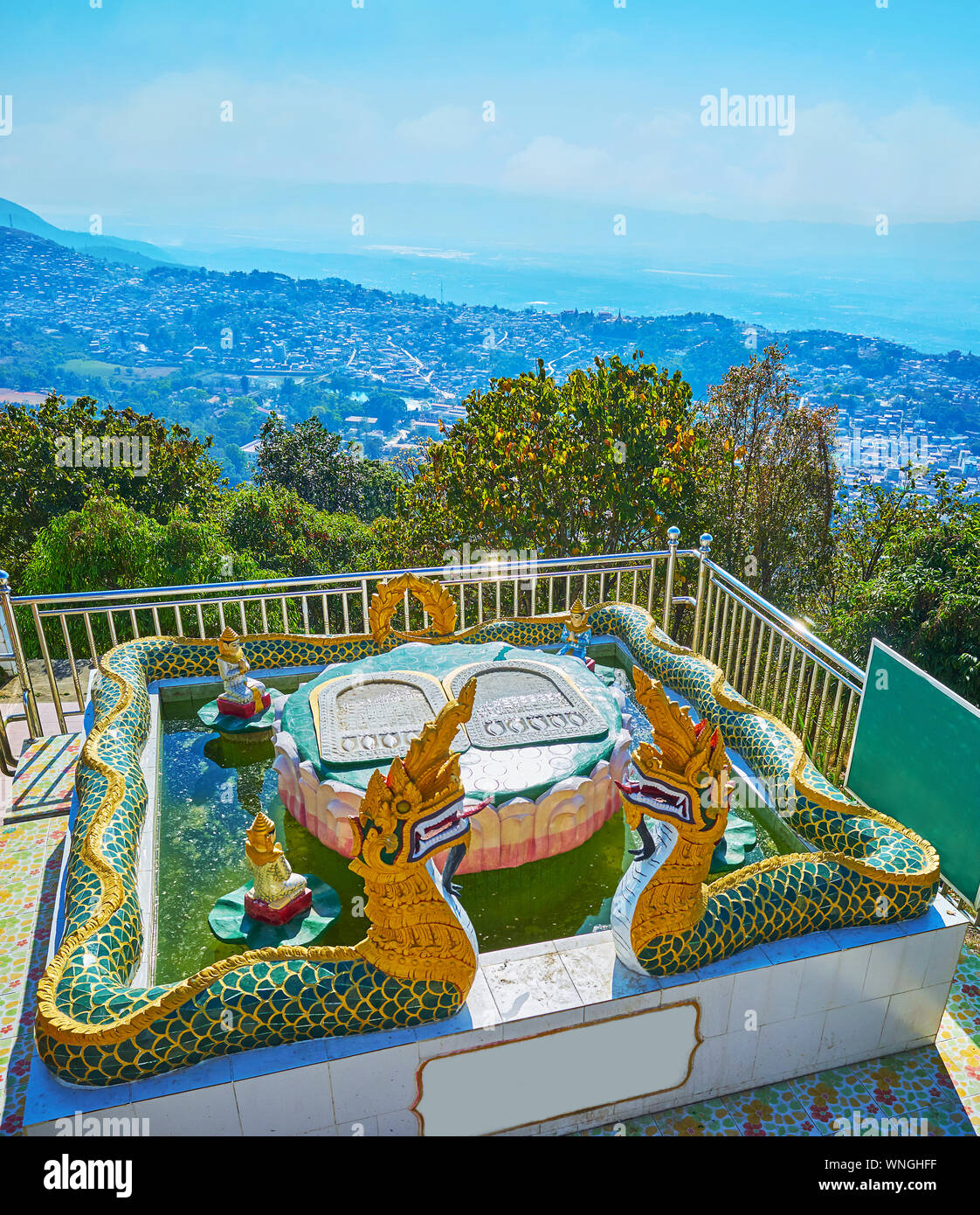 The shrine of Buddha footprints in Shwe Phone Pwint Pagoda, surrounded ...