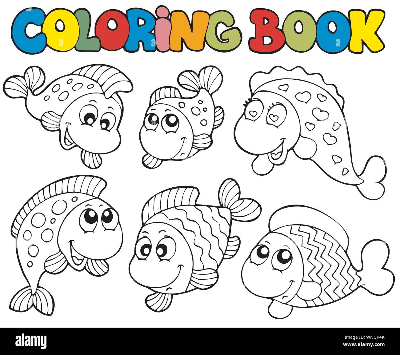 Coloring book with crazy fishes Stock Vector Image & Art - Alamy