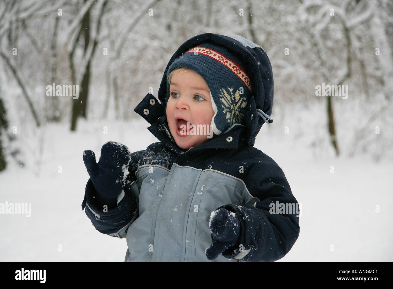 Boy playing with snow hi-res stock photography and images - Alamy
