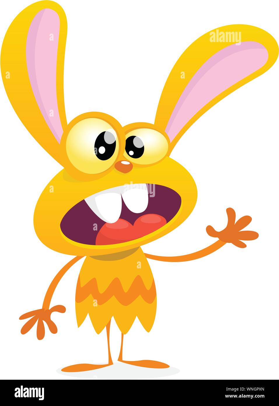 Cute yellow monster rabbit. Halloween vector bunny monster with big ...