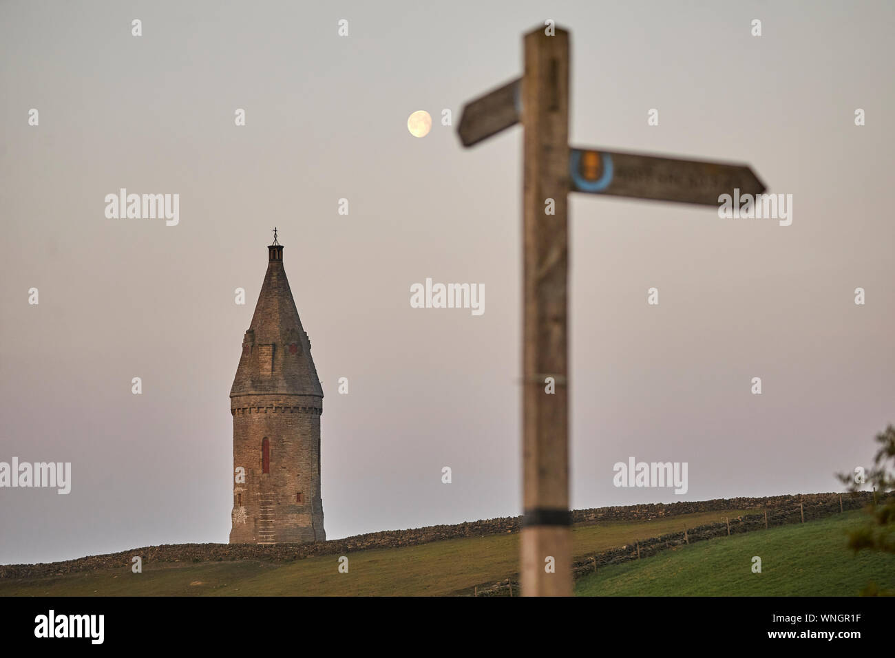 Tameside landmarks, circular Hartshead Pike Tower Grade II listed ...