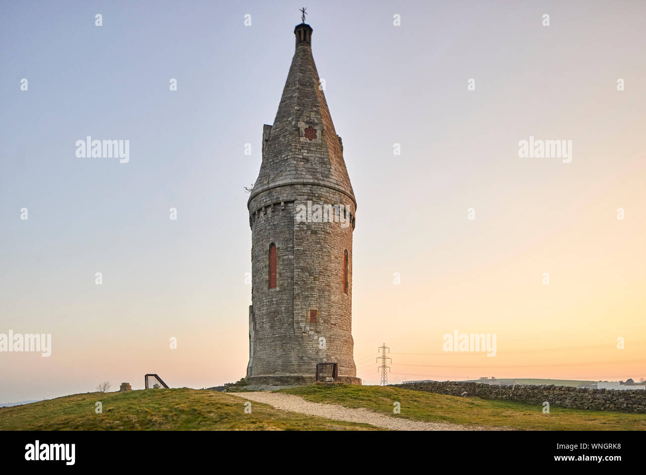 Tameside landmarks, circular Hartshead Pike Tower Grade II listed ...