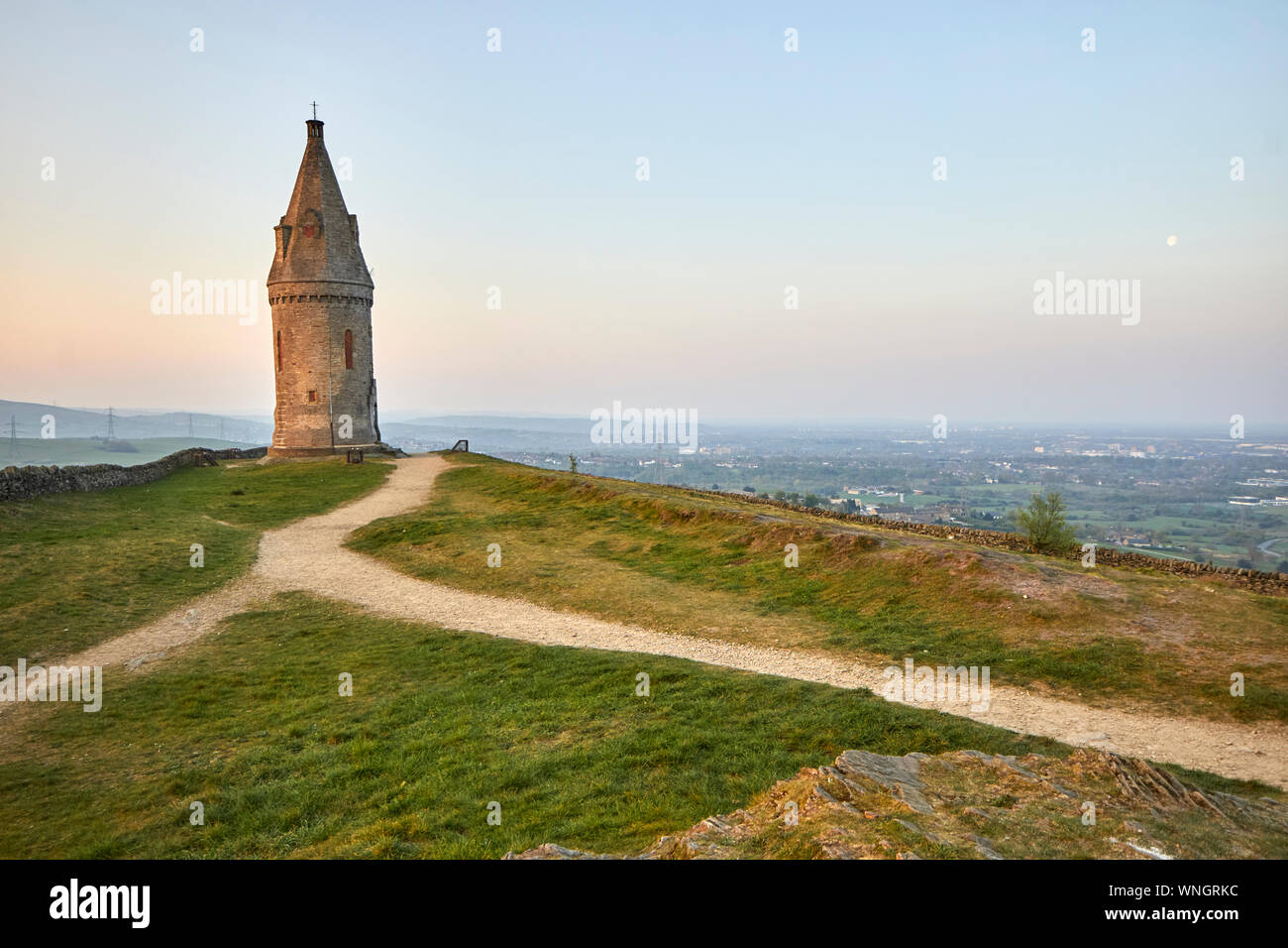 Tameside landmarks, circular Hartshead Pike Tower Grade II listed ...
