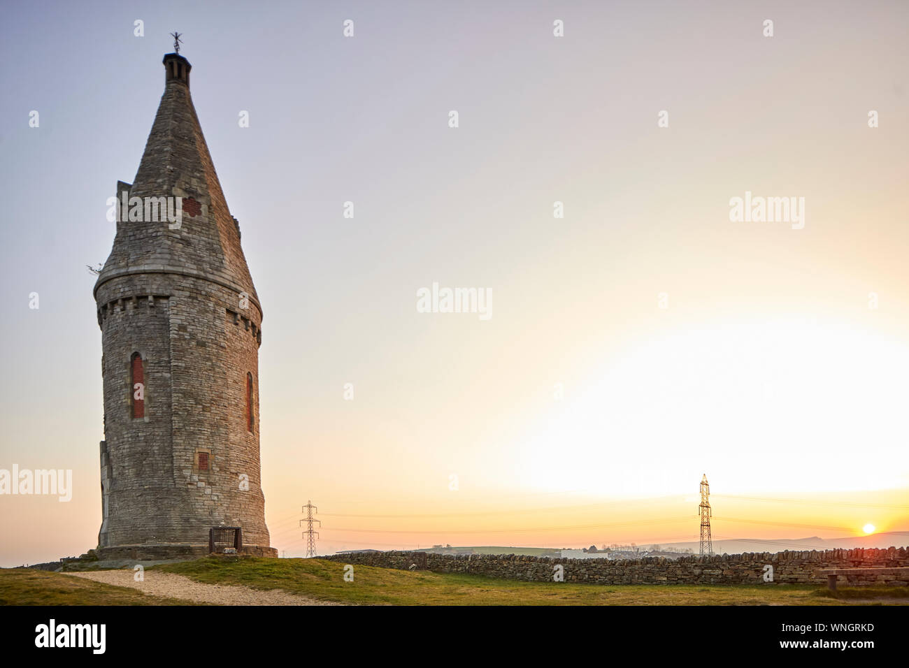 Tameside landmarks, circular Hartshead Pike Tower Grade II listed ...