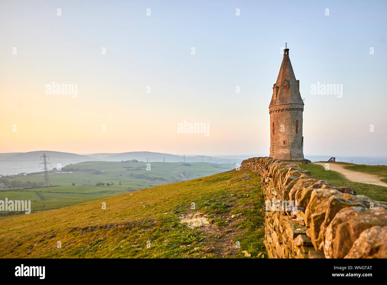 Tameside landmarks, circular Hartshead Pike Tower Grade II listed ...