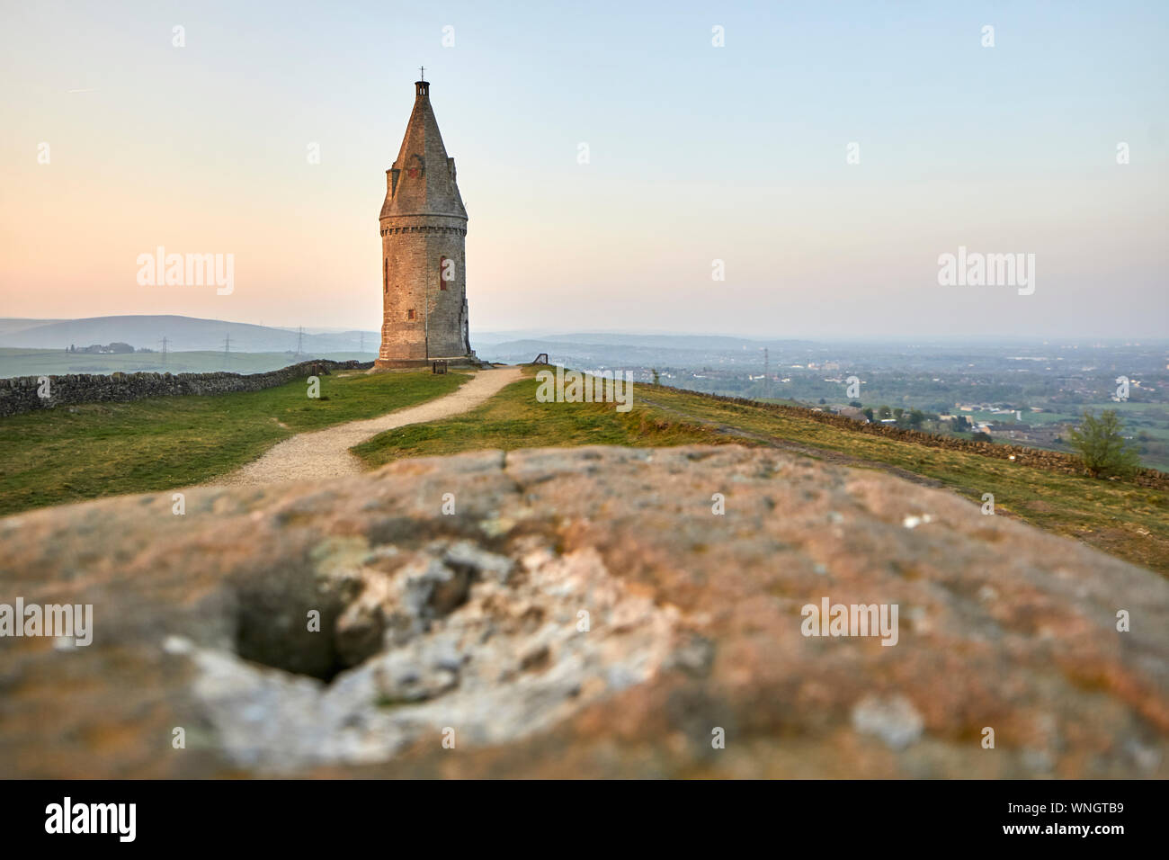 Tameside landmarks, circular Hartshead Pike Tower Grade II listed ...