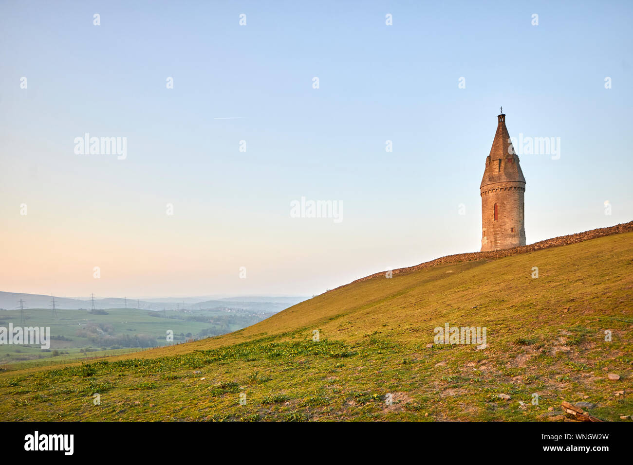 Tameside landmarks, circular Hartshead Pike Tower Grade II listed ...