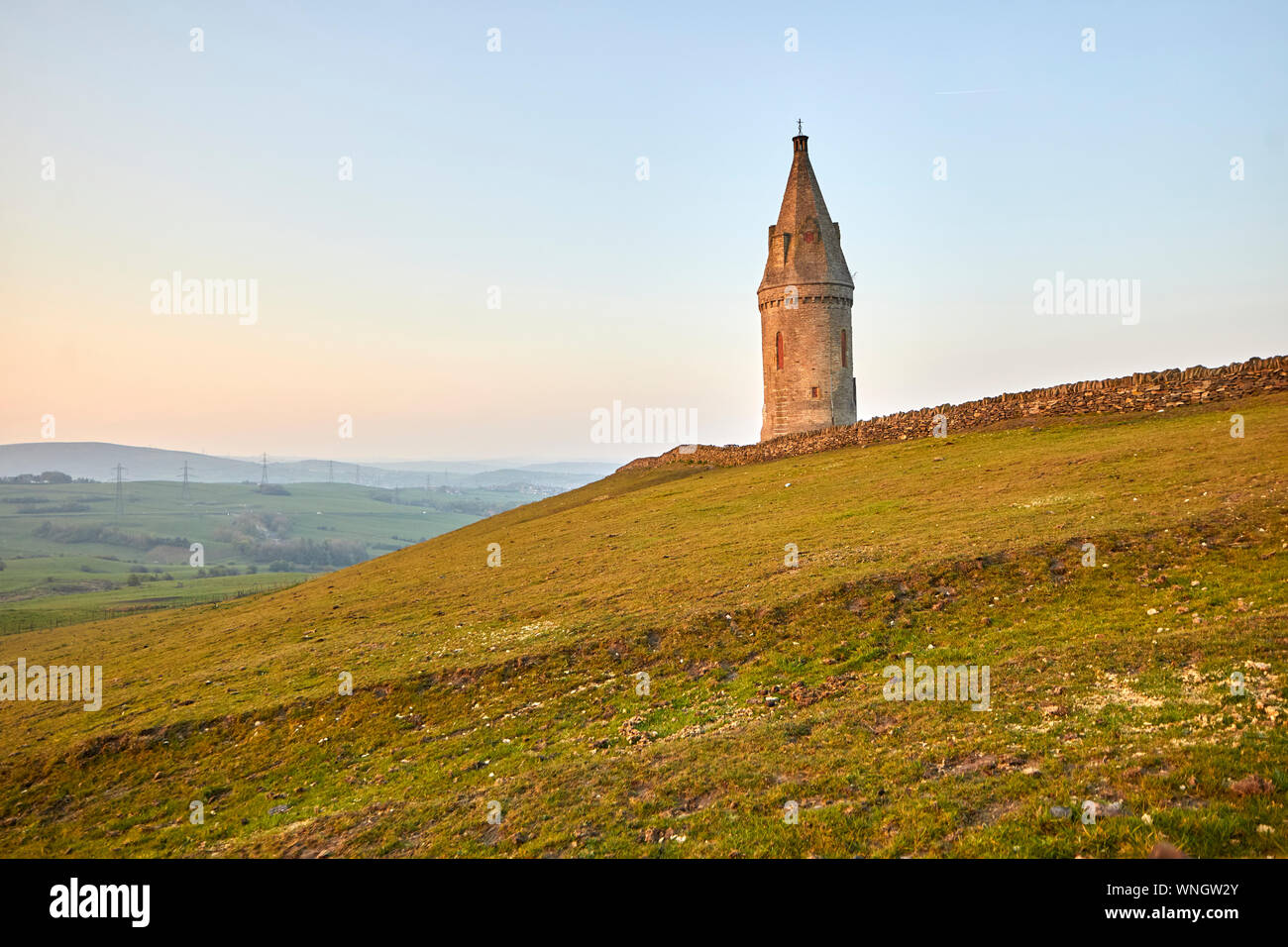 Tameside landmarks, circular Hartshead Pike Tower Grade II listed ...