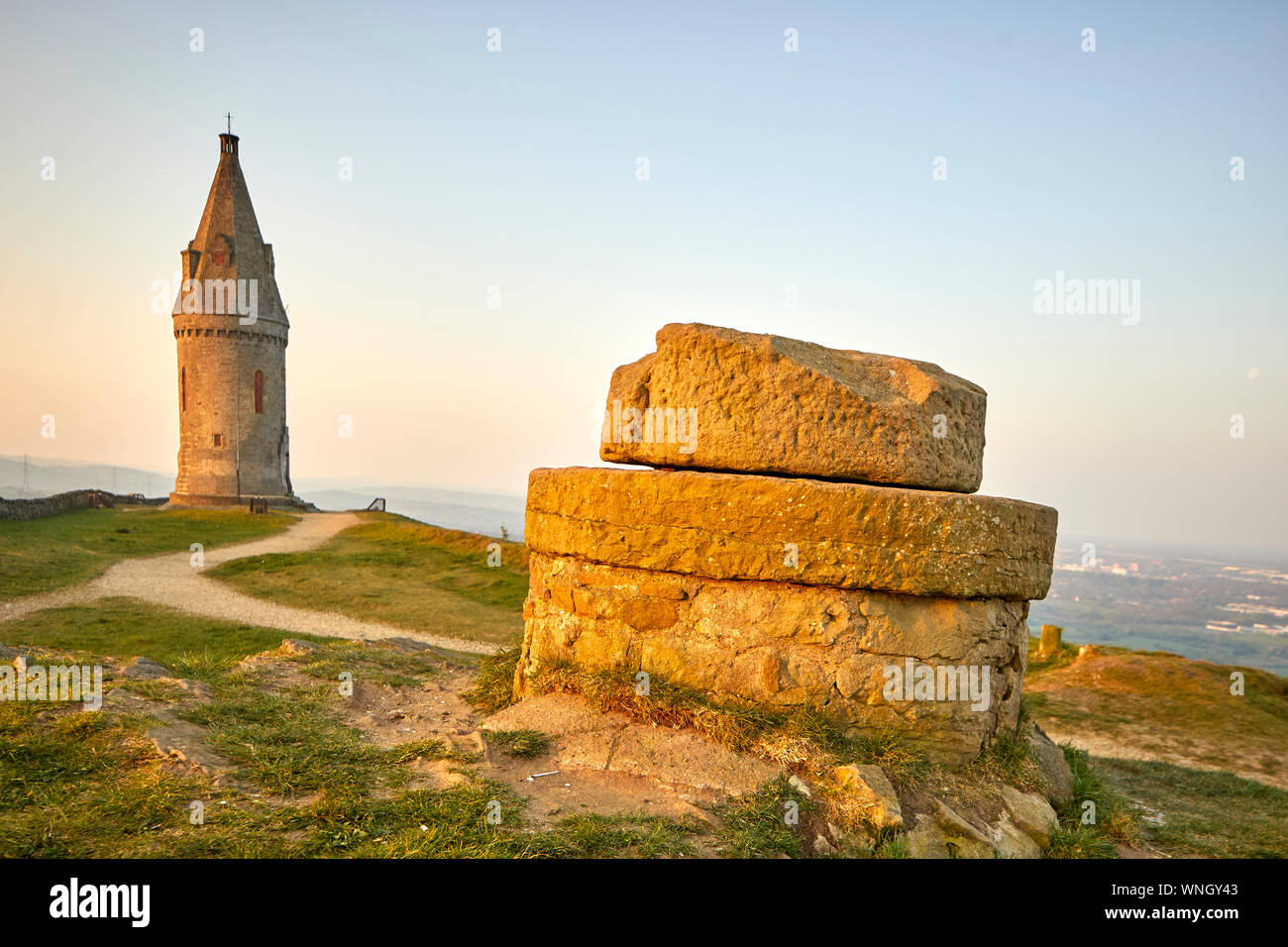 Tameside landmarks, circular Hartshead Pike Tower Grade II listed ...