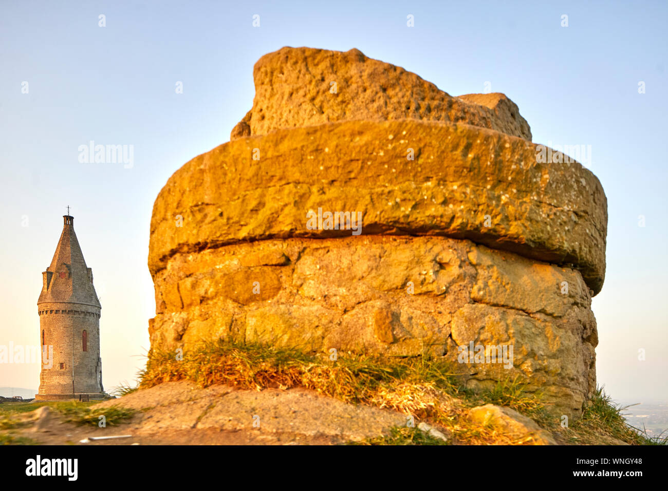 Tameside landmarks, circular Hartshead Pike Tower Grade II listed ...